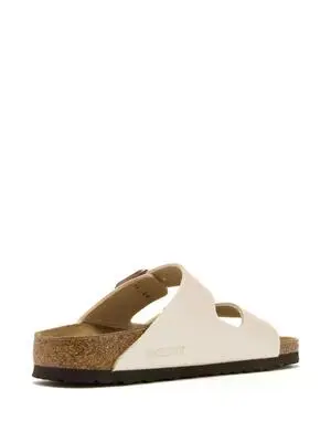 BIRKENSTOCK Arizona Pearl-white Leather Slides - Neutrals
