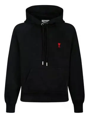 AMI Paris Logo-embroidered Organic Cotton Hoodie - Black