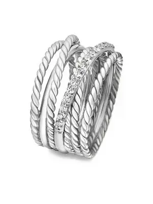 David Yurman Sterling Crossover Diamond Ring - Silver