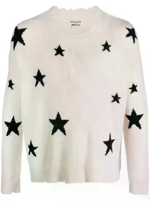 Zadig&Voltaire Star-intarsia Distressed Cashmere Jumper - Neutrals