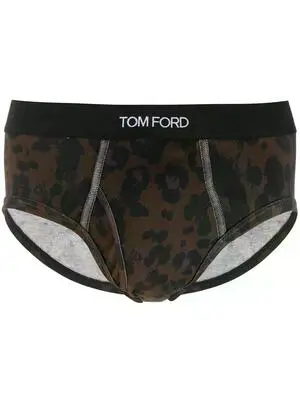 TOM FORD Leopard Cotton Briefs - Brown