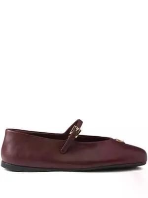 Prada Nappa Leather Ballet Flats With Enamelled Triangle Logo - Red