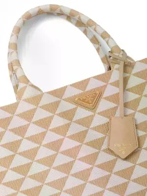 Prada Embroidered Tote Bag - Neutrals