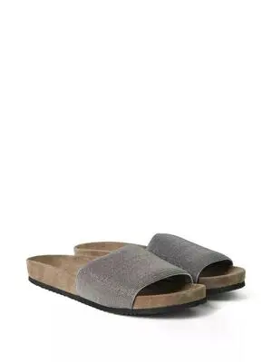 Brunello Cucinelli Monili-embroidered Band Slides - Silver