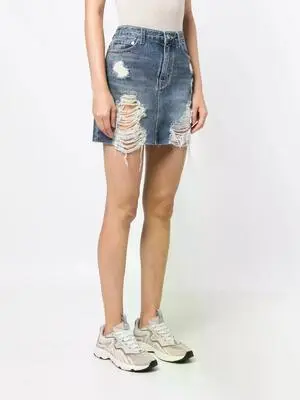 Goen.j Distressed High-waist Denim Mini Skirt