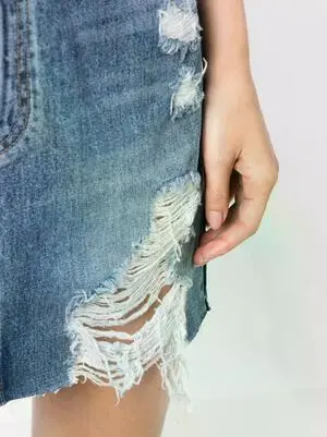 Goen.j Distressed High-waist Denim Mini Skirt