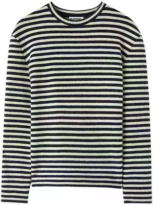 JIL SANDER Logo-patch Striped Wool T-shirt - Black