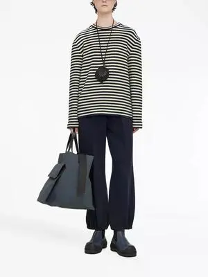 JIL SANDER Logo-patch Striped Wool T-shirt - Black