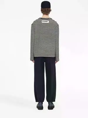JIL SANDER Logo-patch Striped Wool T-shirt - Black