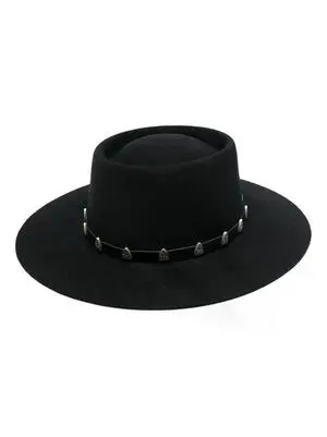 Philipp Plein Stud-embellished Wool Boater Hat - Black