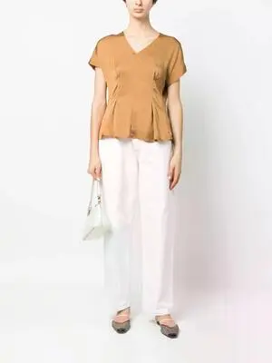 Aspesi Flared Satin V-neck Blouse - Brown