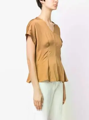Aspesi Flared Satin V-neck Blouse - Brown