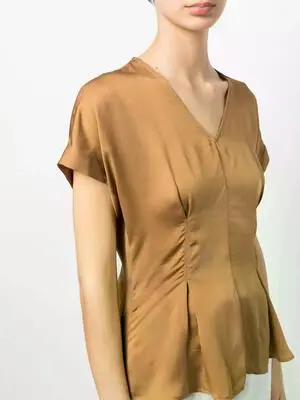 Aspesi Flared Satin V-neck Blouse - Brown