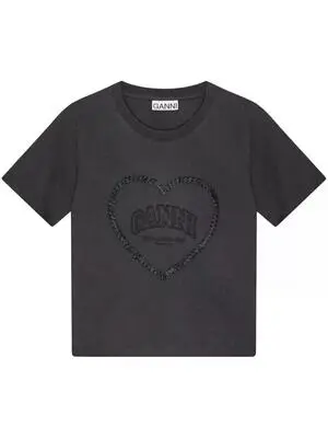 GANNI Heart-motif T-shirt - Grey