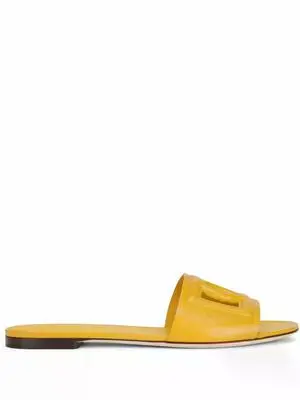 Dolce & Gabbana Dg Logo Leather Slides - Yellow
