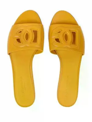 Dolce & Gabbana Dg Logo Leather Slides - Yellow