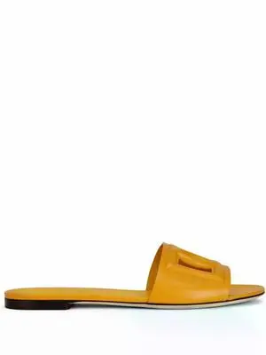 Dolce & Gabbana Dg Logo Leather Slides - Yellow