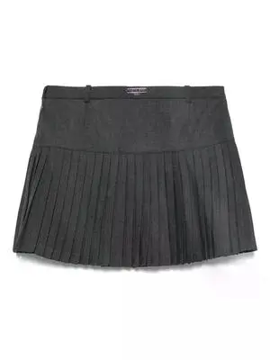 MARINE SERRE Pleated Mini Skirt With Side Button And Zip Fastening - Grey