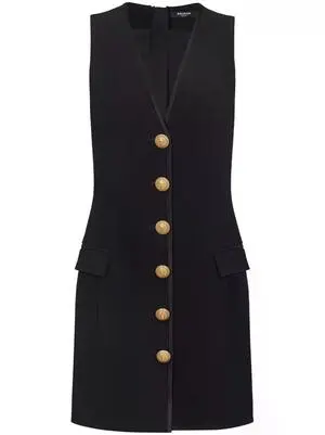 Balmain V-neck Button-front Minidress