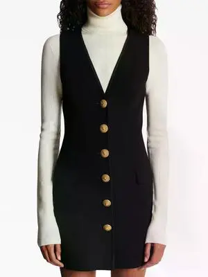 Balmain V-neck Button-front Minidress