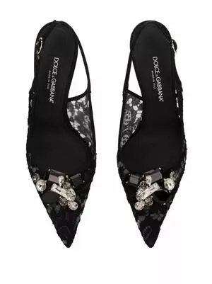 Dolce & Gabbana Crystal-embellished Lace Slingback Pumps