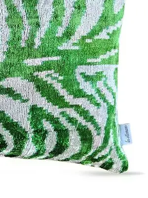 LES-OTTOMANS Abstract-pattern Print Velvet-finish Cushion - Green