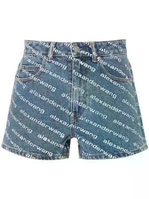 Alexander Wang Rhinestoned Denim Shorts - Blue