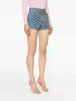 Alexander Wang Rhinestoned Denim Shorts - Blue