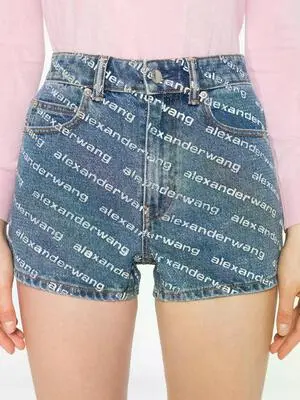 Alexander Wang Rhinestoned Denim Shorts - Blue