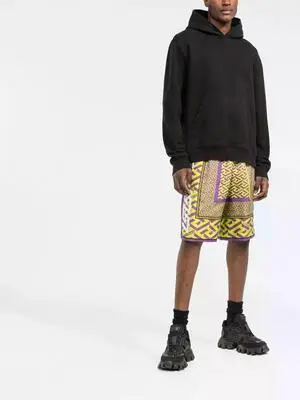 Versace La Greca-print Silk Shorts - Yellow