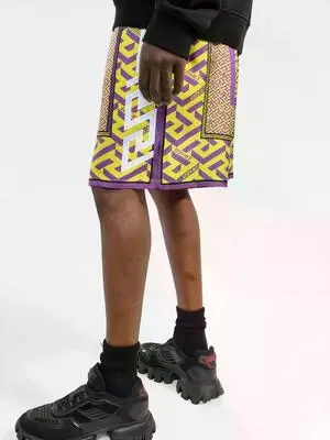 Versace La Greca-print Silk Shorts - Yellow