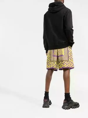Versace La Greca-print Silk Shorts - Yellow