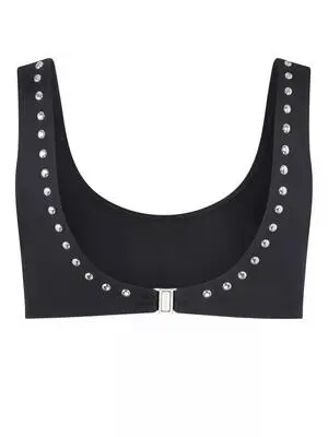 LET'S SWIM Embellished Scoop Neck Bikini Top - Black