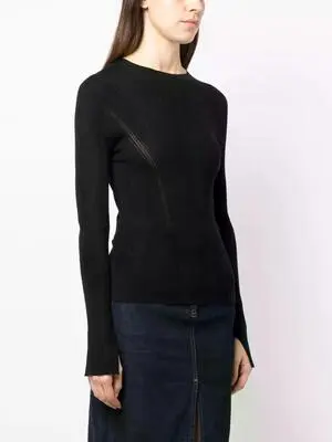 LANVIN Ribbed-knit Crew Neck Top - Black