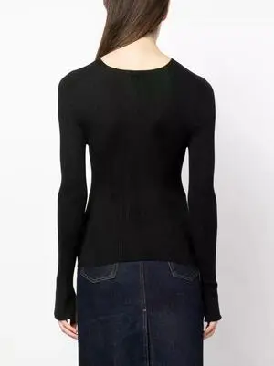 LANVIN Ribbed-knit Crew Neck Top - Black