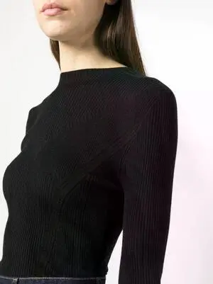 LANVIN Ribbed-knit Crew Neck Top - Black
