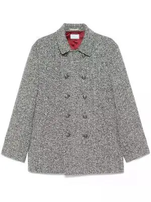 Brunello Cucinelli Chevron Virgin Wool Pea Coat