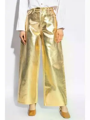 GANNI Metallic-effect Organic Cotton Denim Jeans - Gold