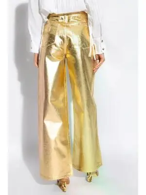 GANNI Metallic-effect Organic Cotton Denim Jeans - Gold