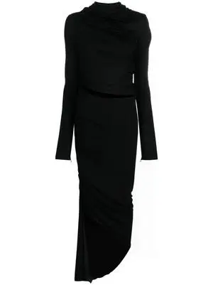 ANDREĀDAMO Asymmetric Draped Midi Dress - Black