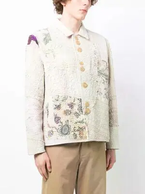 By Walid Embroidered-patchwork Cotton Shirt Jacket