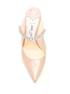 JIMMY CHOO Bing 100 Crystal Embellished Patent Leather Mules - Pink
