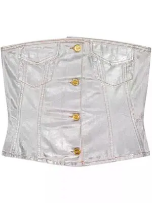 GANNI Foiled Organic Cotton Denim Top