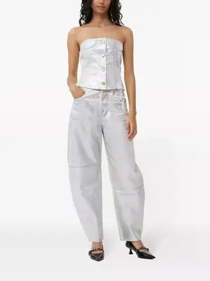 GANNI Foiled Organic Cotton Denim Top
