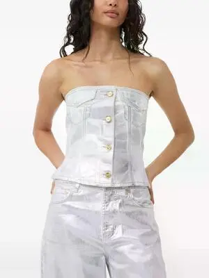 GANNI Foiled Organic Cotton Denim Top