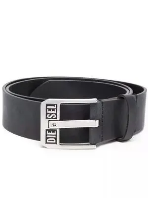 DIESEL® Leather Belt With Logo Buckle - Black