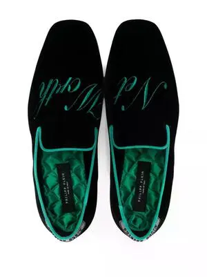 Philipp Plein Embroidered Velvet Loafers - Black