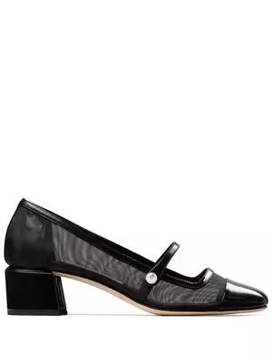 JIMMY CHOO Elisa 45 Mesh And Patent Leather Pumps With Pearl Embellishment