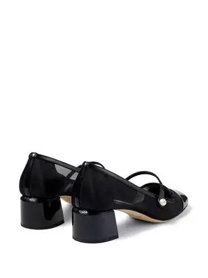 JIMMY CHOO Elisa 45 Mesh And Patent Leather Pumps With Pearl Embellishment