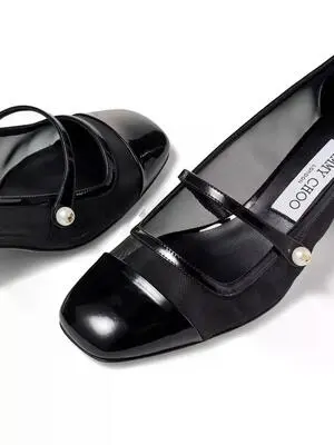 JIMMY CHOO Elisa 45 Mesh And Patent Leather Pumps With Pearl Embellishment